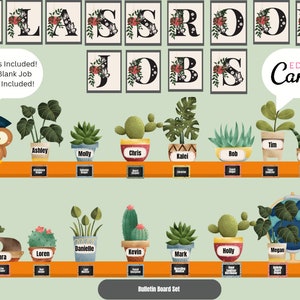 Succulents Classroom Jobs Bulletin Board Set, Editable Bulletin Board ...