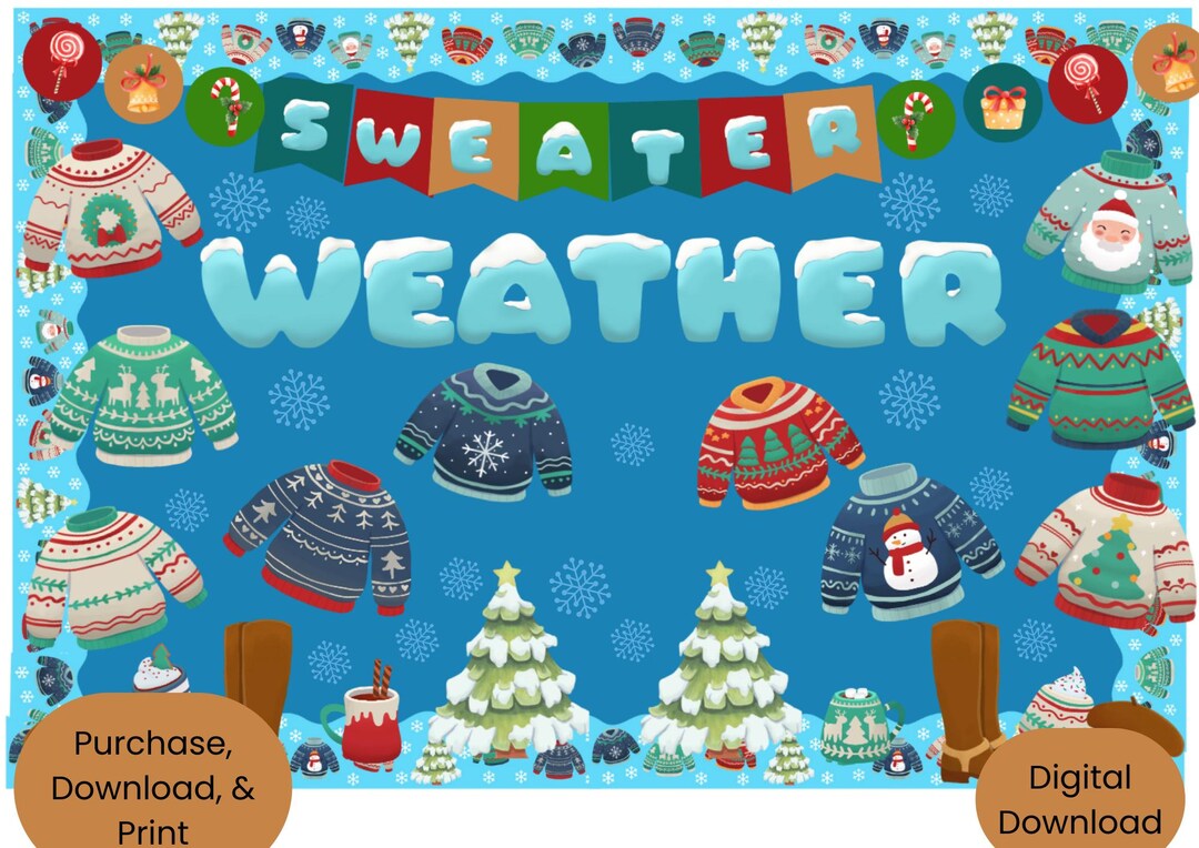 Sweater Weather Bulletin Board Set, Classroom Decor, Christmas Bulletin ...