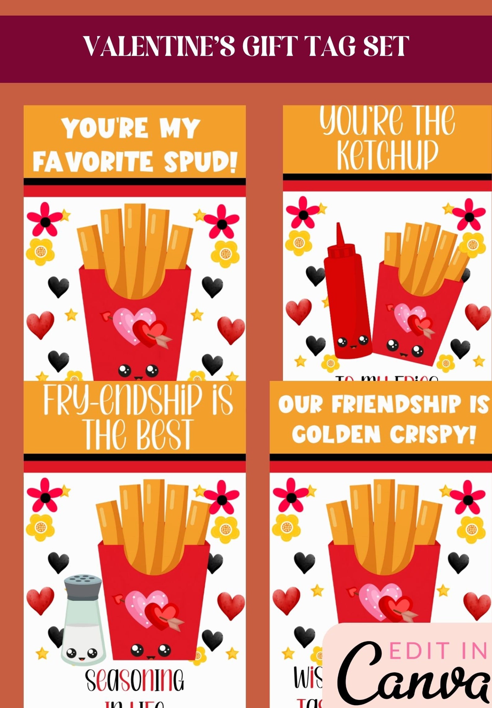 Valentines Day Gift Tags, French Fries, Gift Tags, Food Pun Valentine's ...