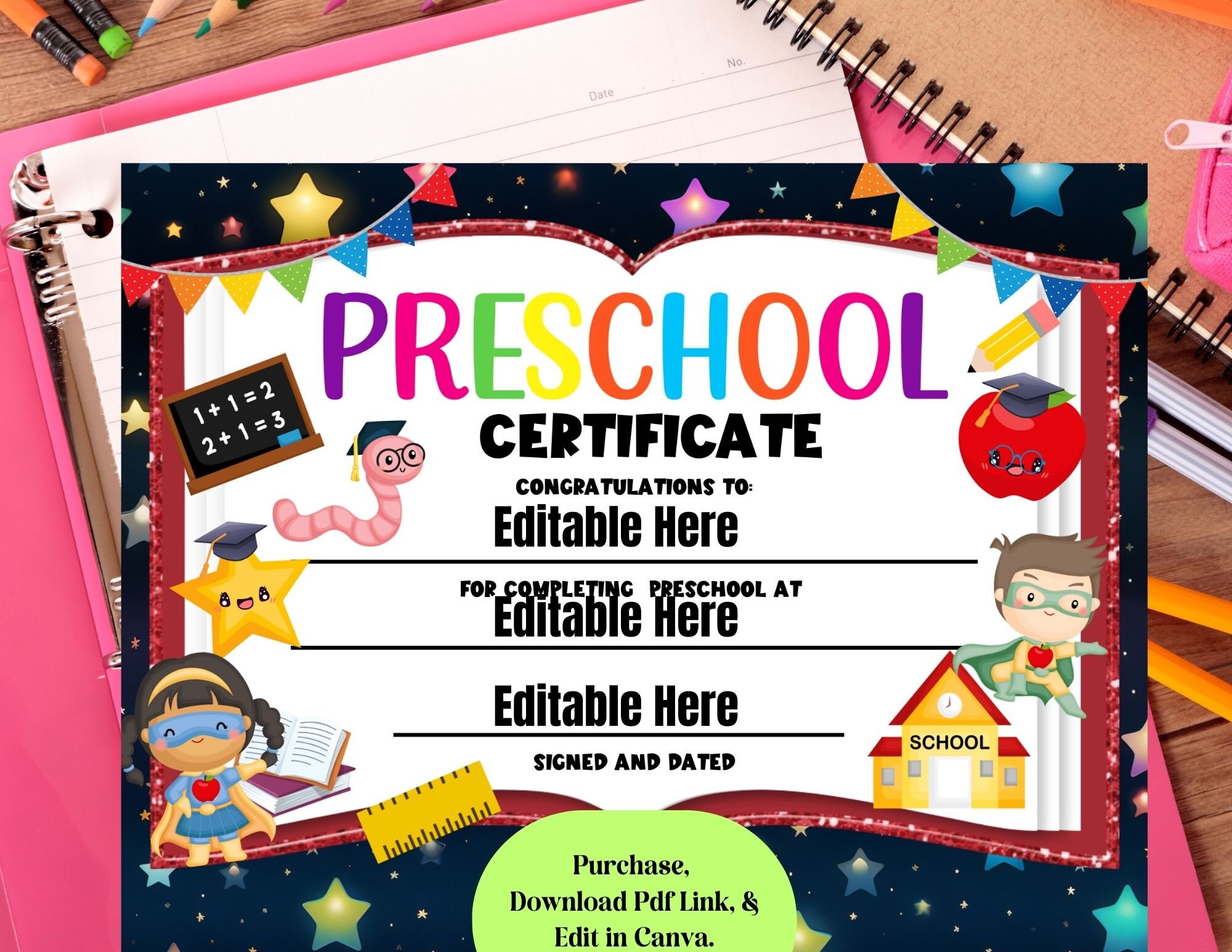 Editable Preschool Graduation Certificate, Teacher Printable, Preschool ...