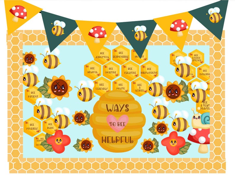 Back to School Classroom Bulletin Board Set, Bee Classroom Bulletin ...