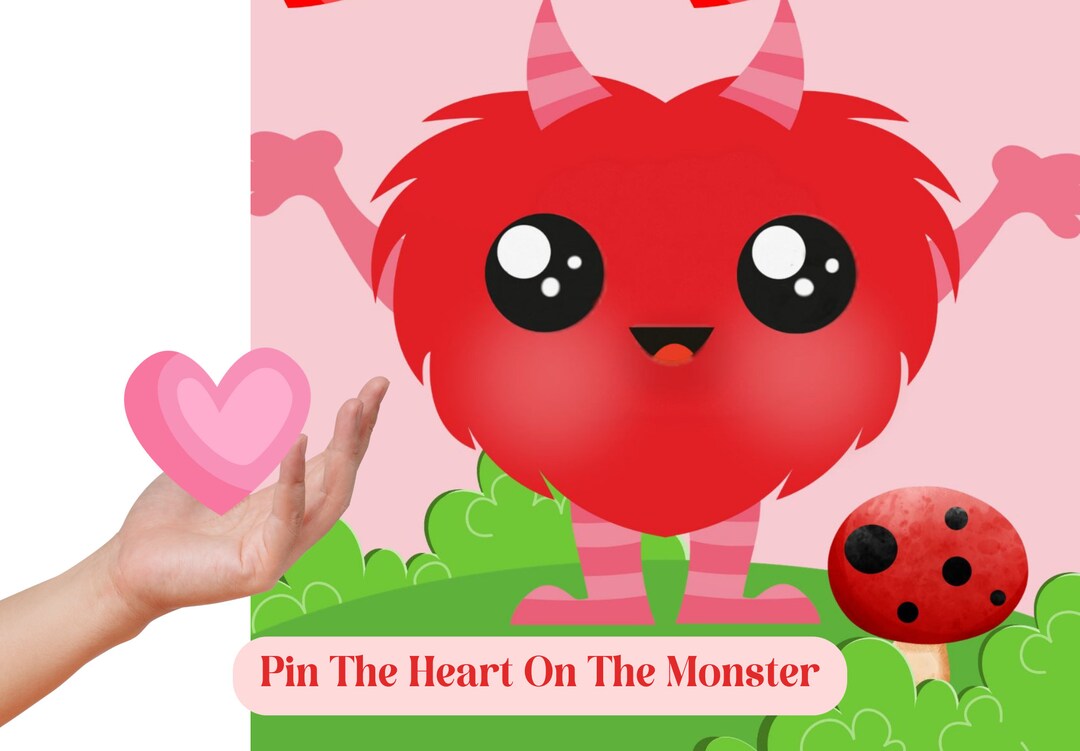 Valentine Day Games for Kids, Pin the Heart on the Monster Valentine ...