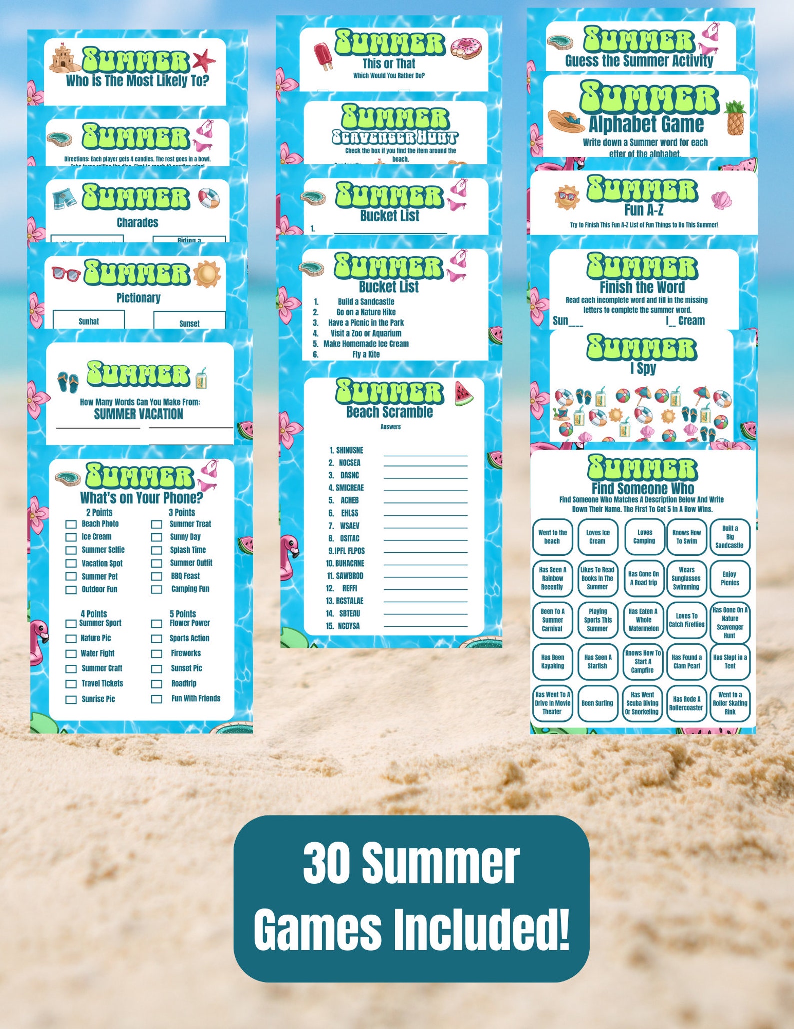 Summer Games for Kids, Summer Games for Adults, Printable, Summer Fun ...