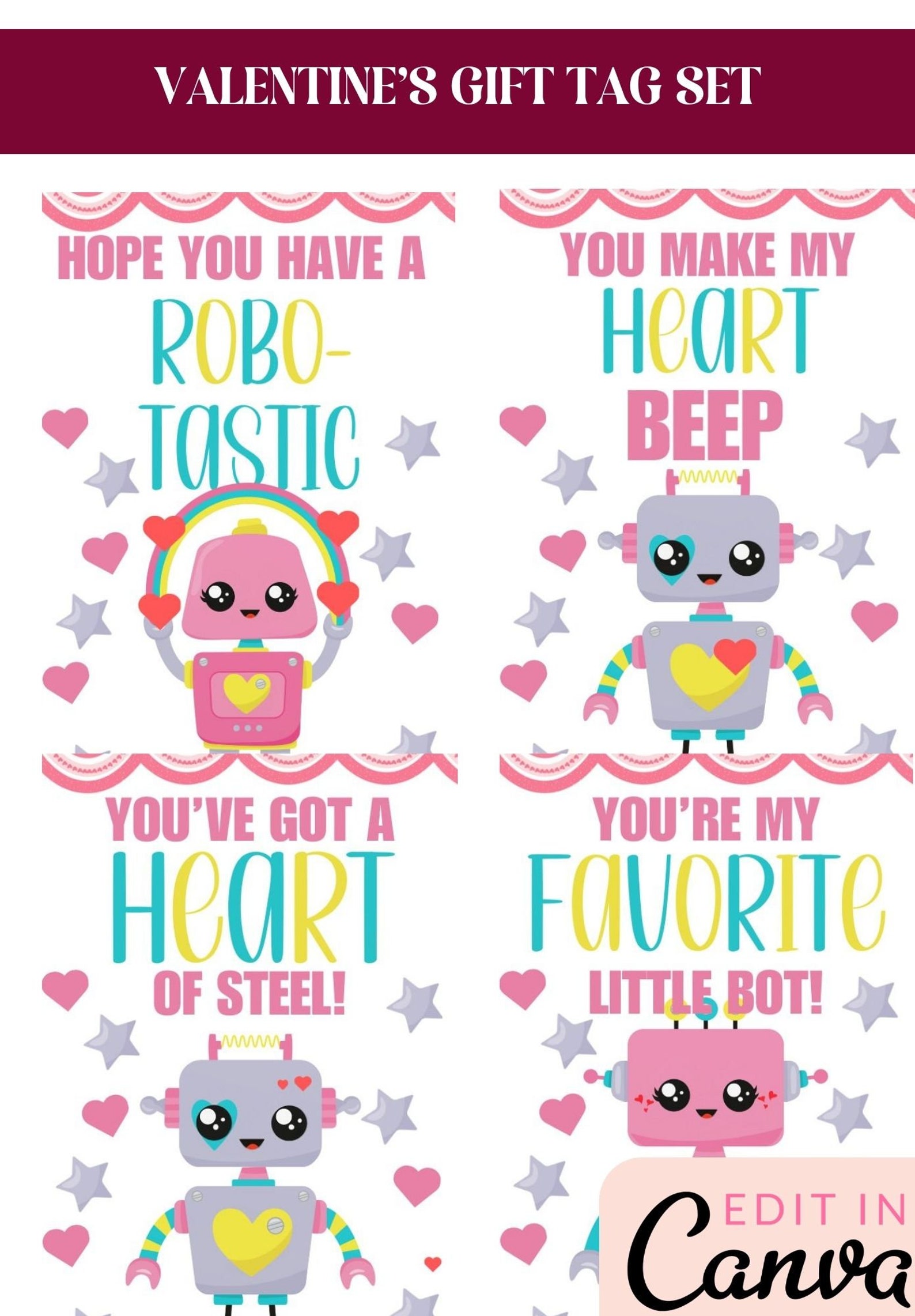 Valentine's Day Gift Tags, Robot Gift Tags, Valentine's Day Valentine ...