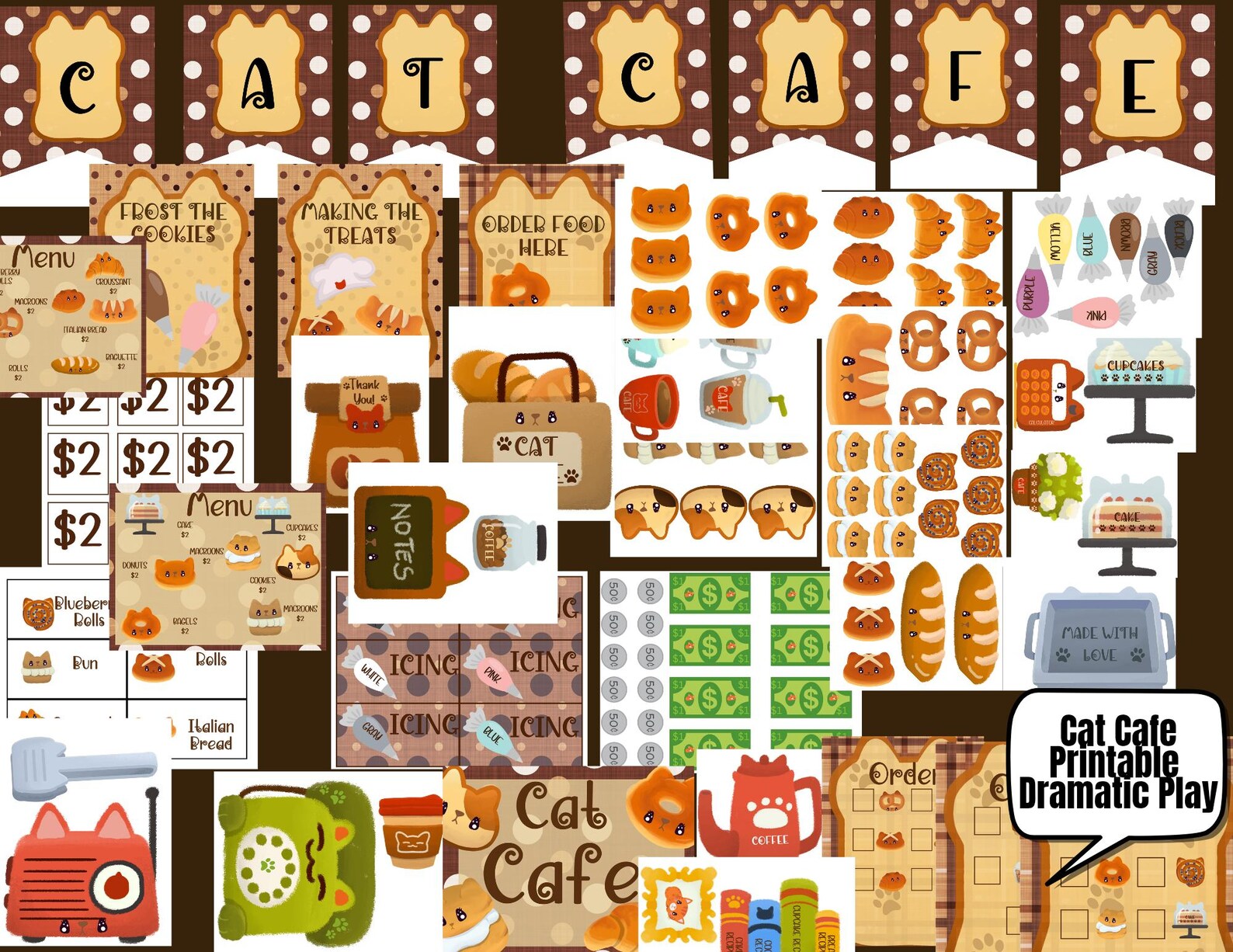 Cafe Dramatic Play Set, Dramatic Play, Preschool Printable, Homeschool ...