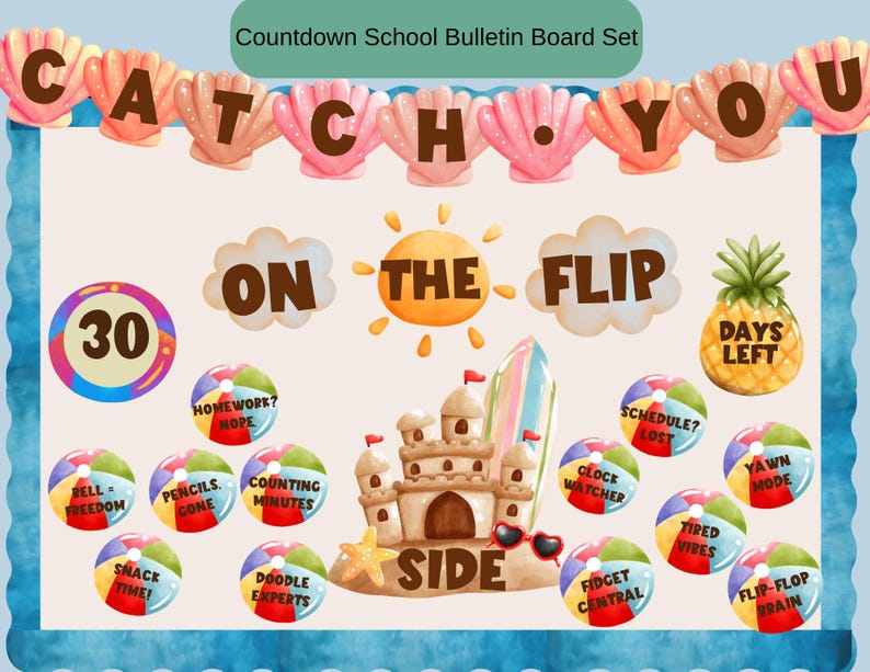 End of Year Countdown Bulletin Board, Catch You on the Flip Side, Beach ...