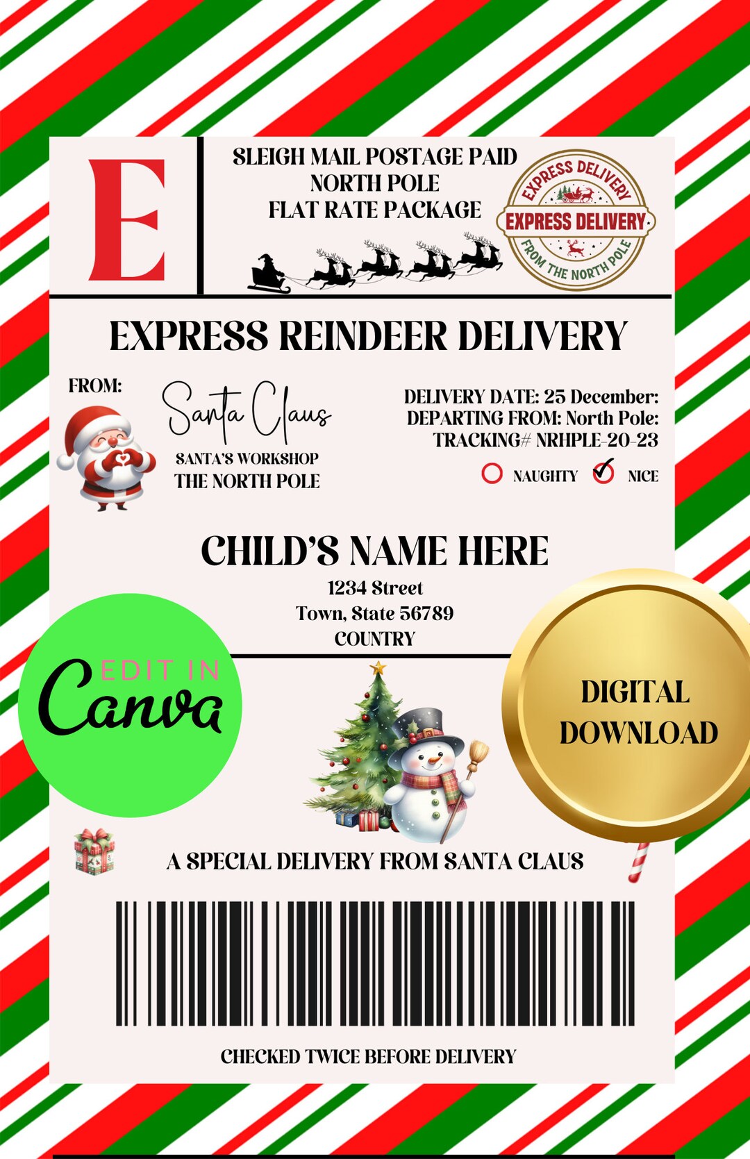 Santa Shipping Label Template North Pole Mail Stickers Gift - Etsy