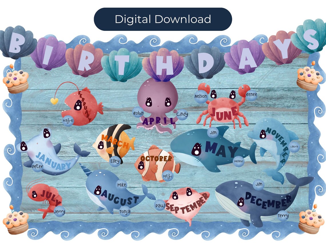 Ocean Birthday Chart, Classroom Birthday Board, Printable Birthday ...