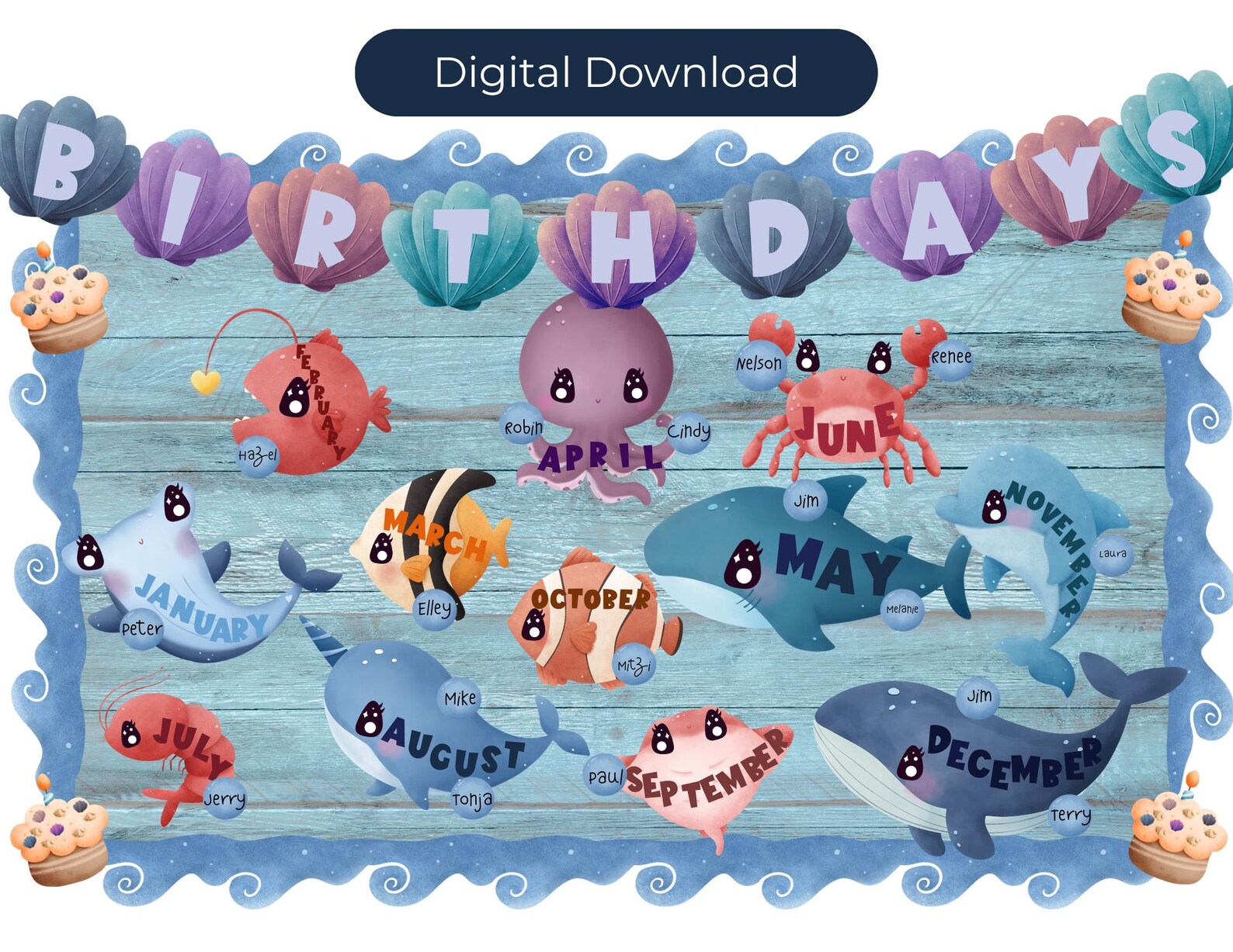 Ocean Birthday Chart, Classroom Birthday Board, Printable Birthday ...