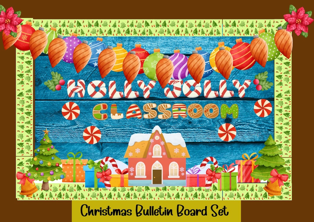 Christmas Classroom Bulletin Board Set, Student Name Tags, Holly Jolly ...