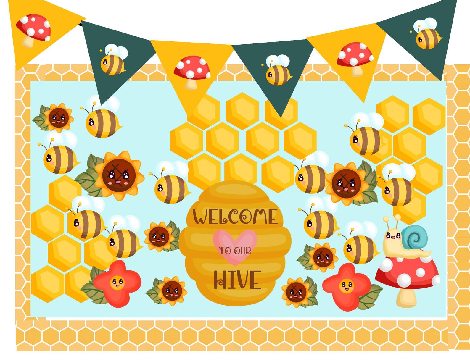 Back to School Classroom Bulletin Board Set, Bee Classroom Bulletin ...