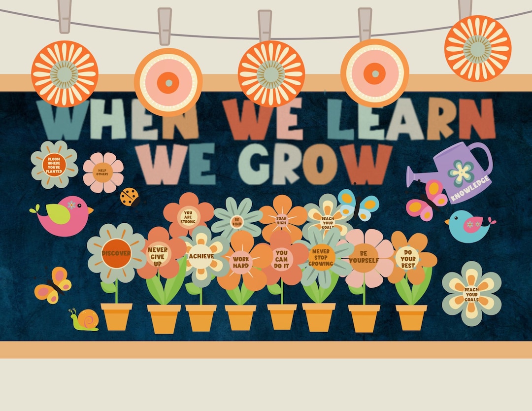 Spring Classroom Bulletin Board Set, When We Learn We Grow, Teacher ...