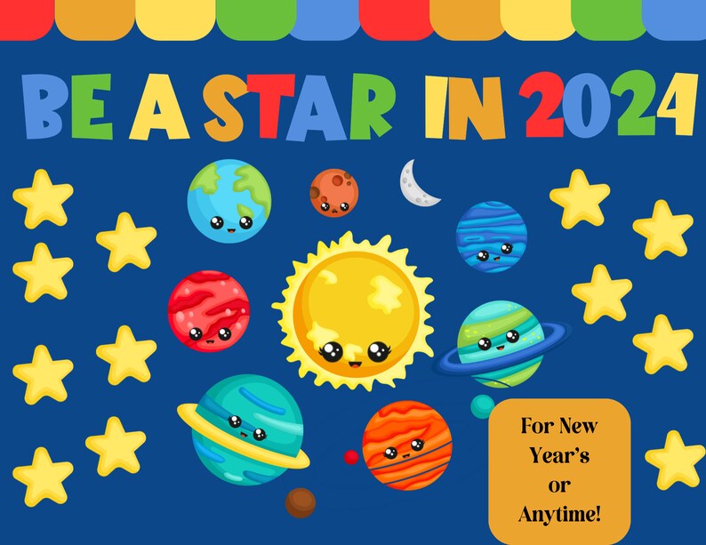 New Year Bulletin Board Classroom Decoration Set, Name Tags, Chalkboard ...