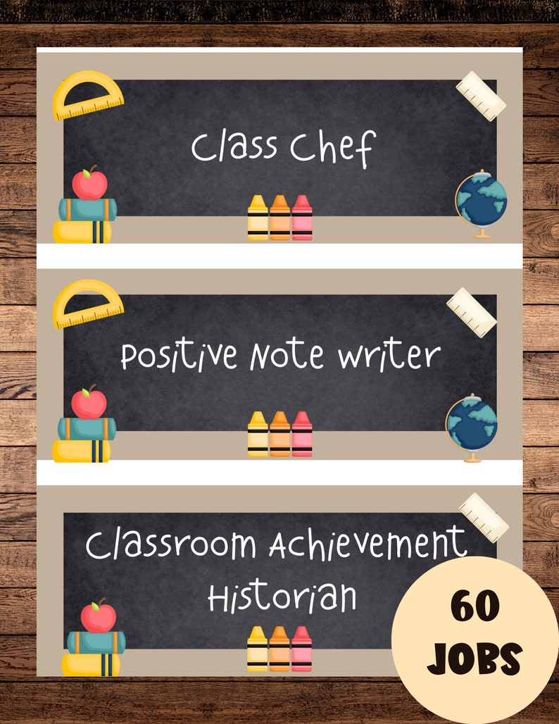 Classroom Job Chart Set With Name Tags for Bulletin Board, Chalkboard ...