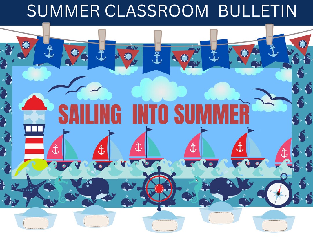 Summer Classroom Bulletin,sailing Into Summer, Teacher Printable, Summer Classroom Decor ...