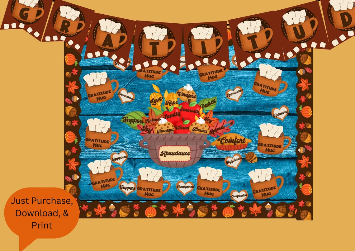 Fall Bulletin Board Set, Thanksgiving Bulletin Board, Gratitude ...
