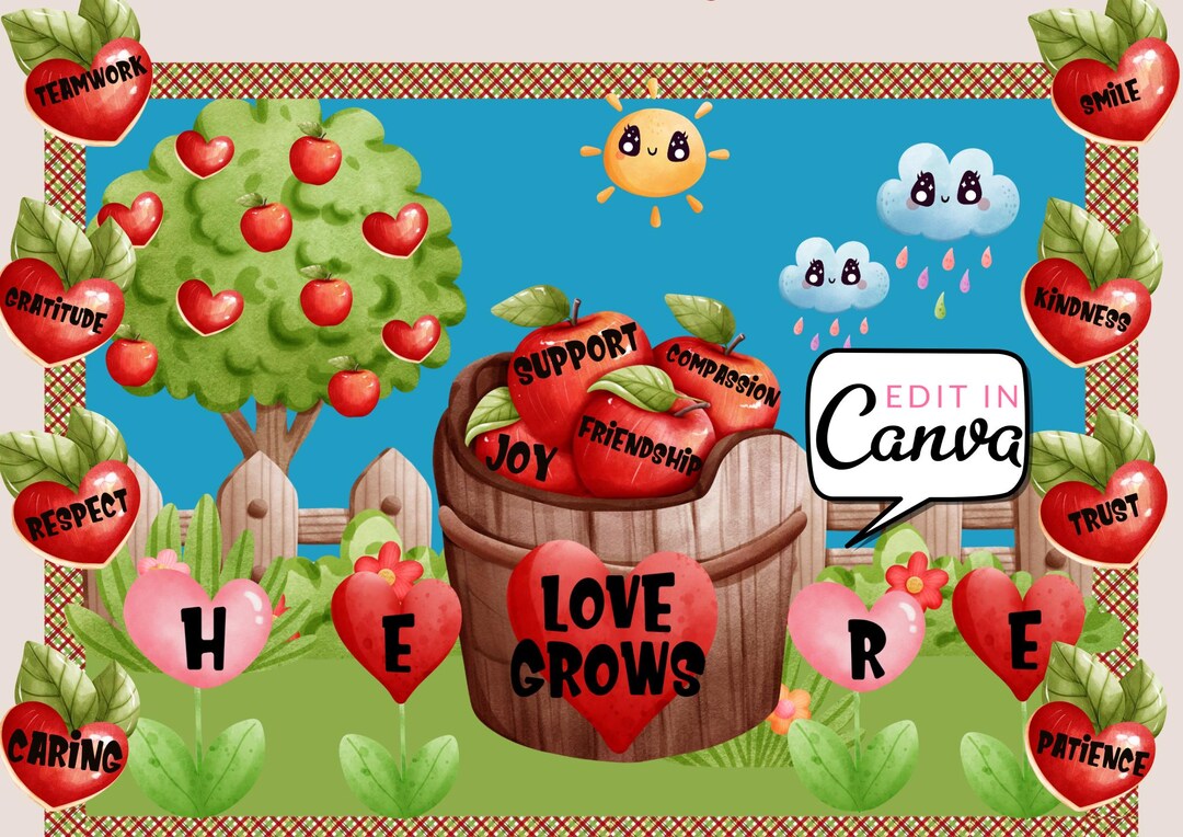 Valentine’s Day Bulletin Board, Love Grows Here, Classroom Decoration ...