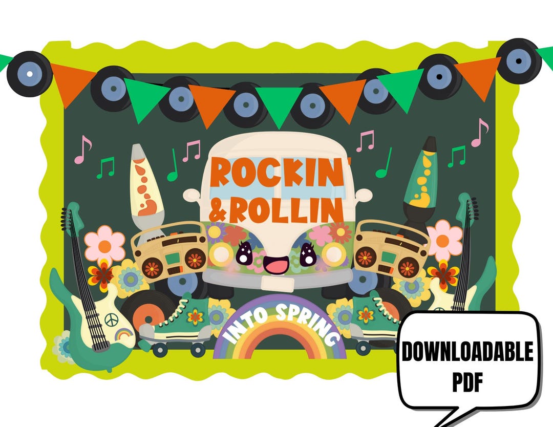 Spring Classroom Bulletin Board Set, Rockin Rollin Into Spring, Student ...