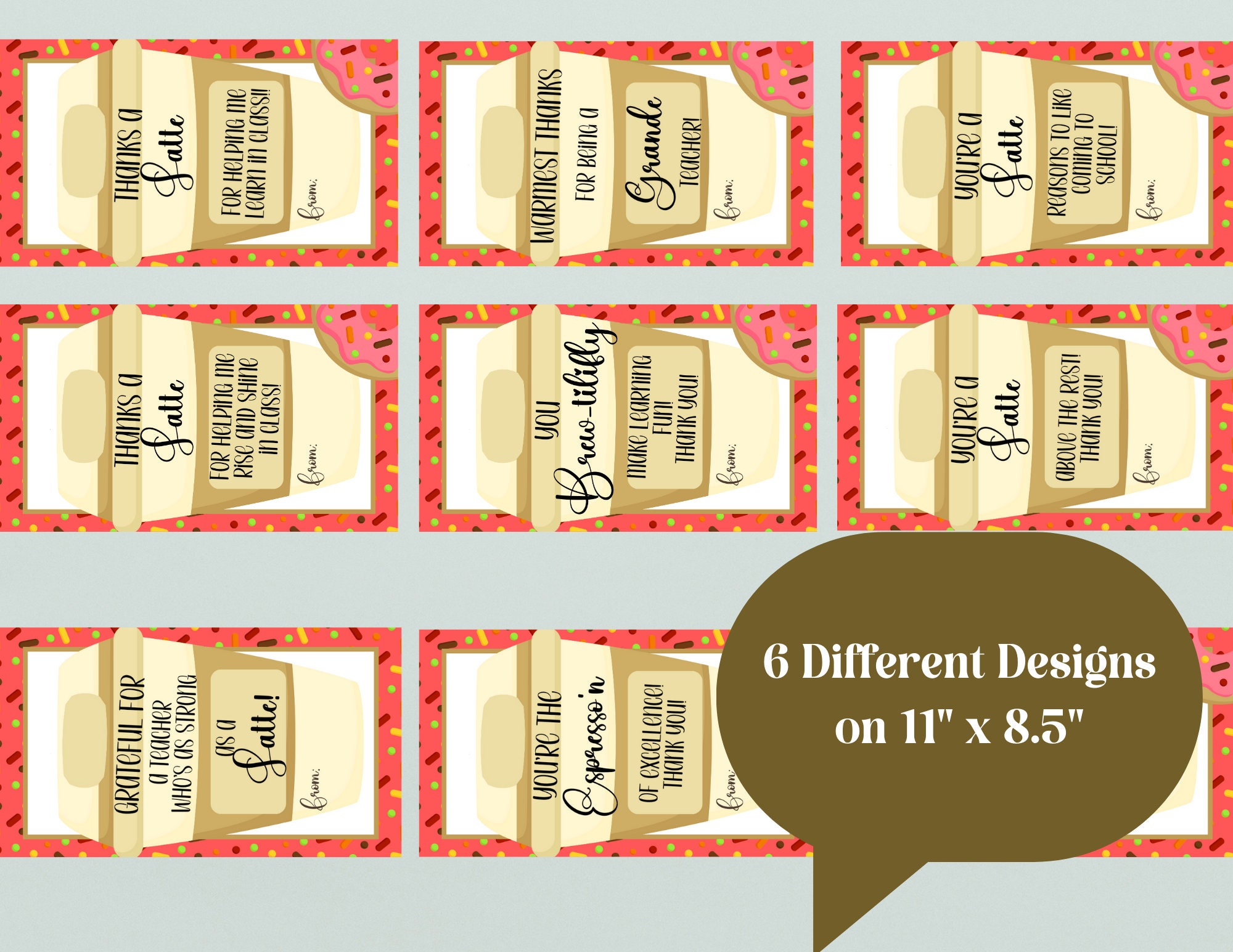 Thanks A Latte Tag Printable, Gift Tag, Thank You Tag, Teacher Tag ...