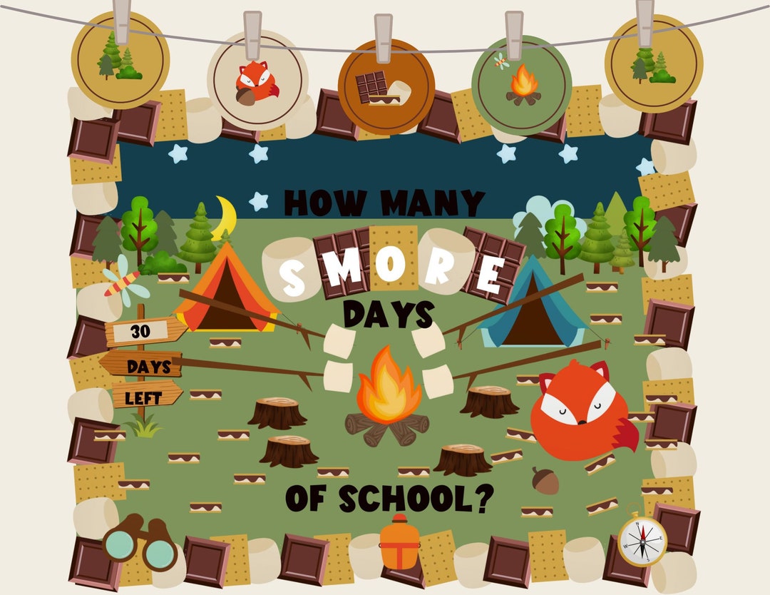 School Countdown Bulletin Board Decorations, Smores Classroom Bulletin ...