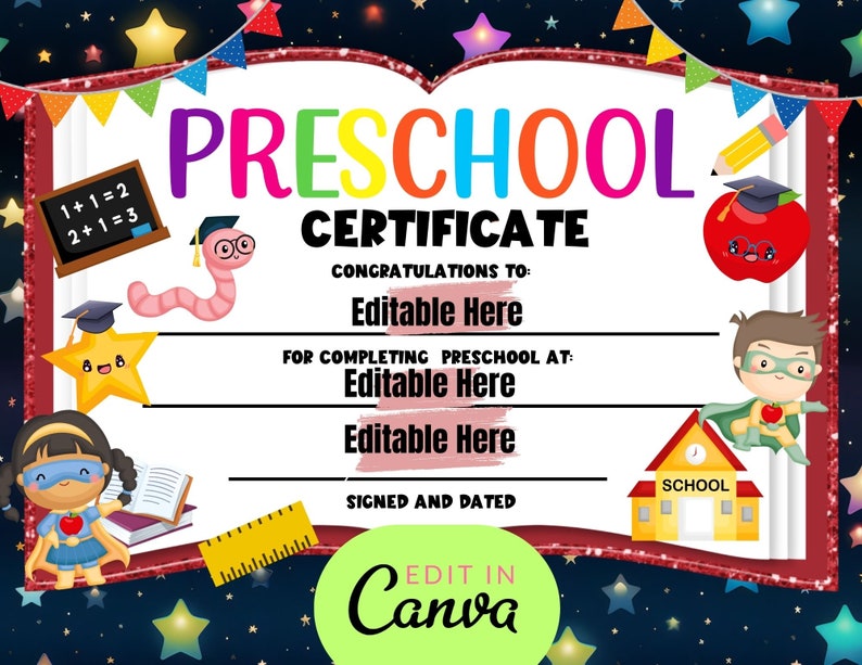 Editable Preschool Graduation Certificate, Teacher Printable, Preschool ...