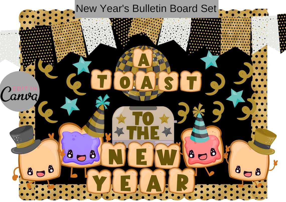 New Year's Classroom Bulletin Board Set, Editable New Year's Bulletin ...