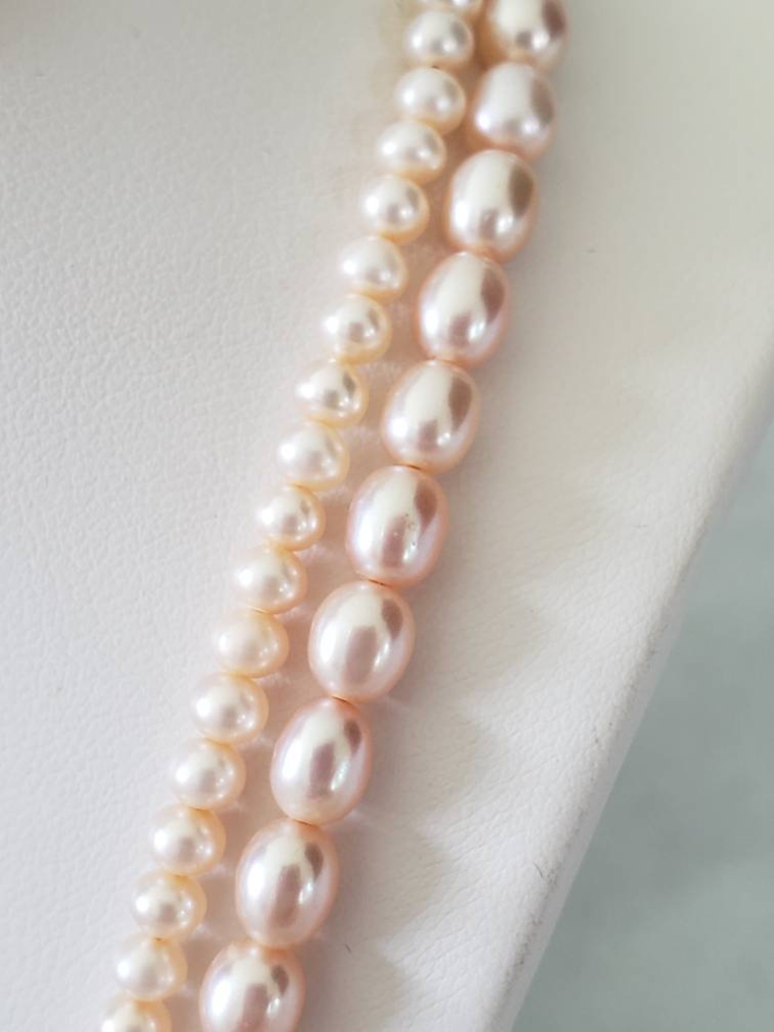 Freshwater Pearl Double Strand Necklace in Peach and Ivory - Etsy