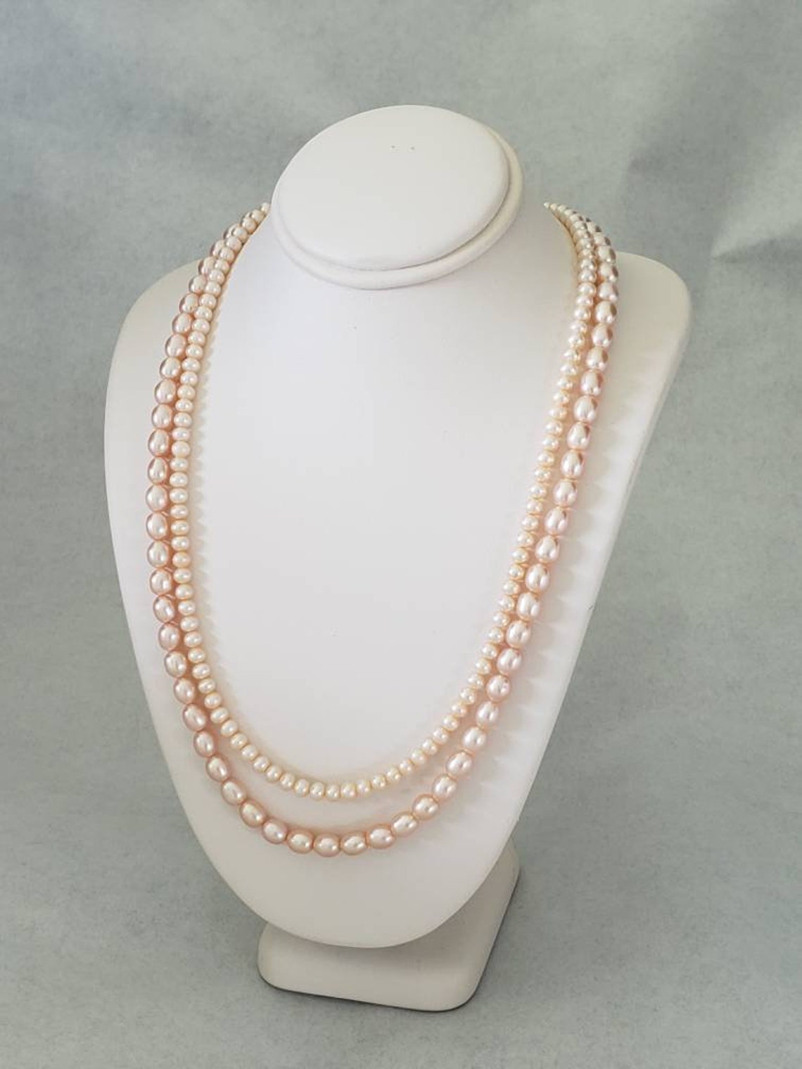 Freshwater Pearl Double Strand Necklace in Peach and Ivory - Etsy