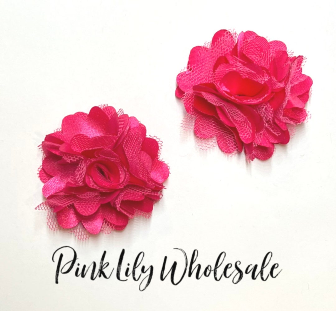 TWO Hot Pink Mini Satin Mesh Flowers - PAIR Hot Pink - Small Flower ...