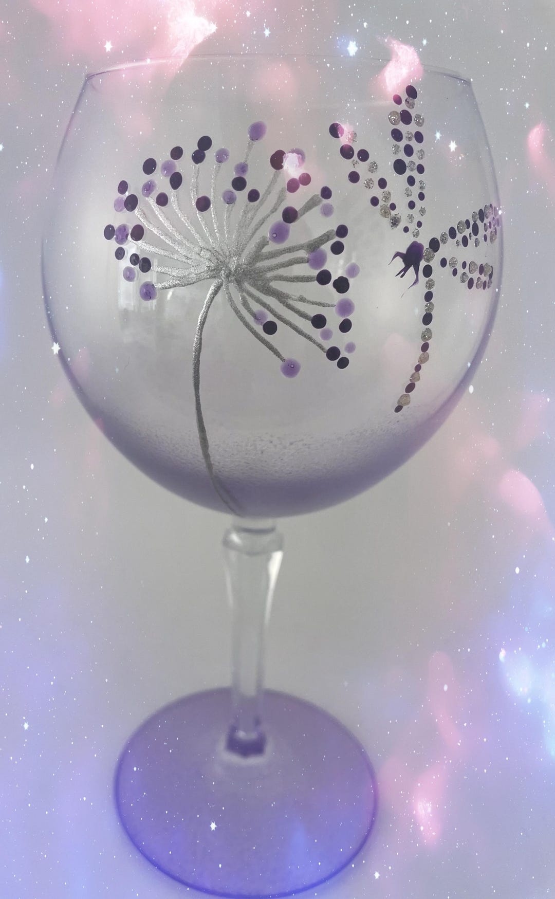 Agapanthus & Dragonflies. Unique Hand Painted Gin Glass. Purple ...