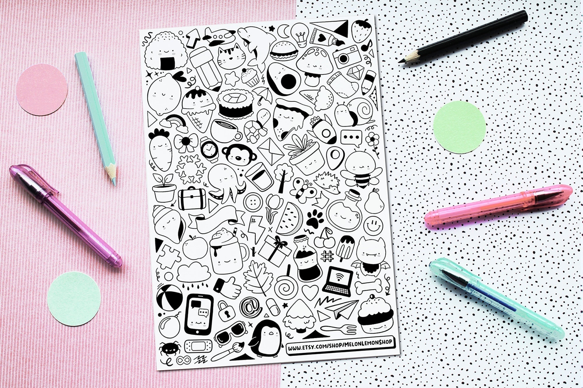 PRINTABLE COLORING PAGE Doodles Kawaii Illustrations Kids | Etsy