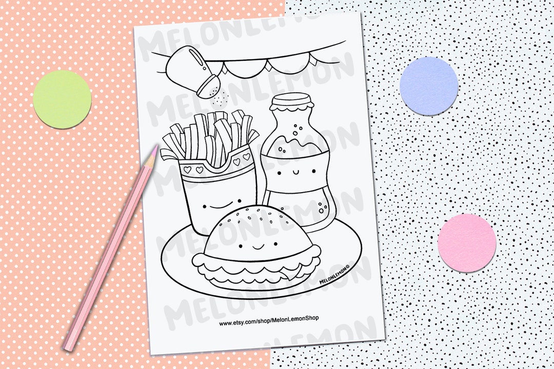 PRINTABLE COLORING PAGE Fast Food - Kawaii Illustrations, Kids Art ...