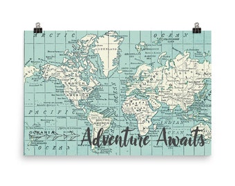 World Travel Quote Map Print vintage map with to | Etsy