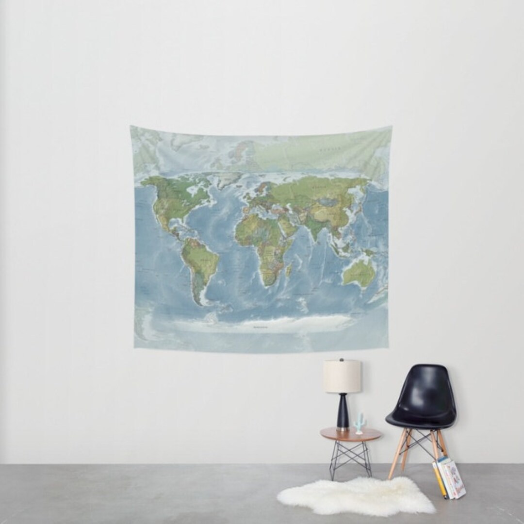 World Map Wall Tapestry Hanging - Modern Current Map, Beautiful Map ...