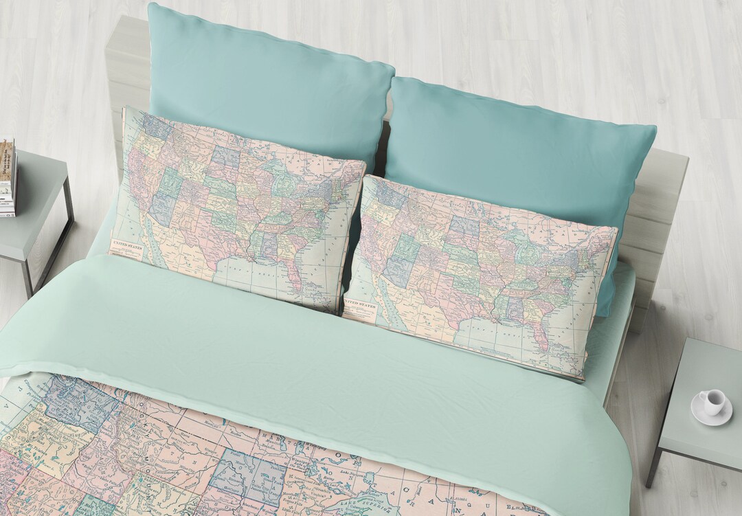 United States Map Pillow Case - Map Decor - Blue, Unique Travel ...