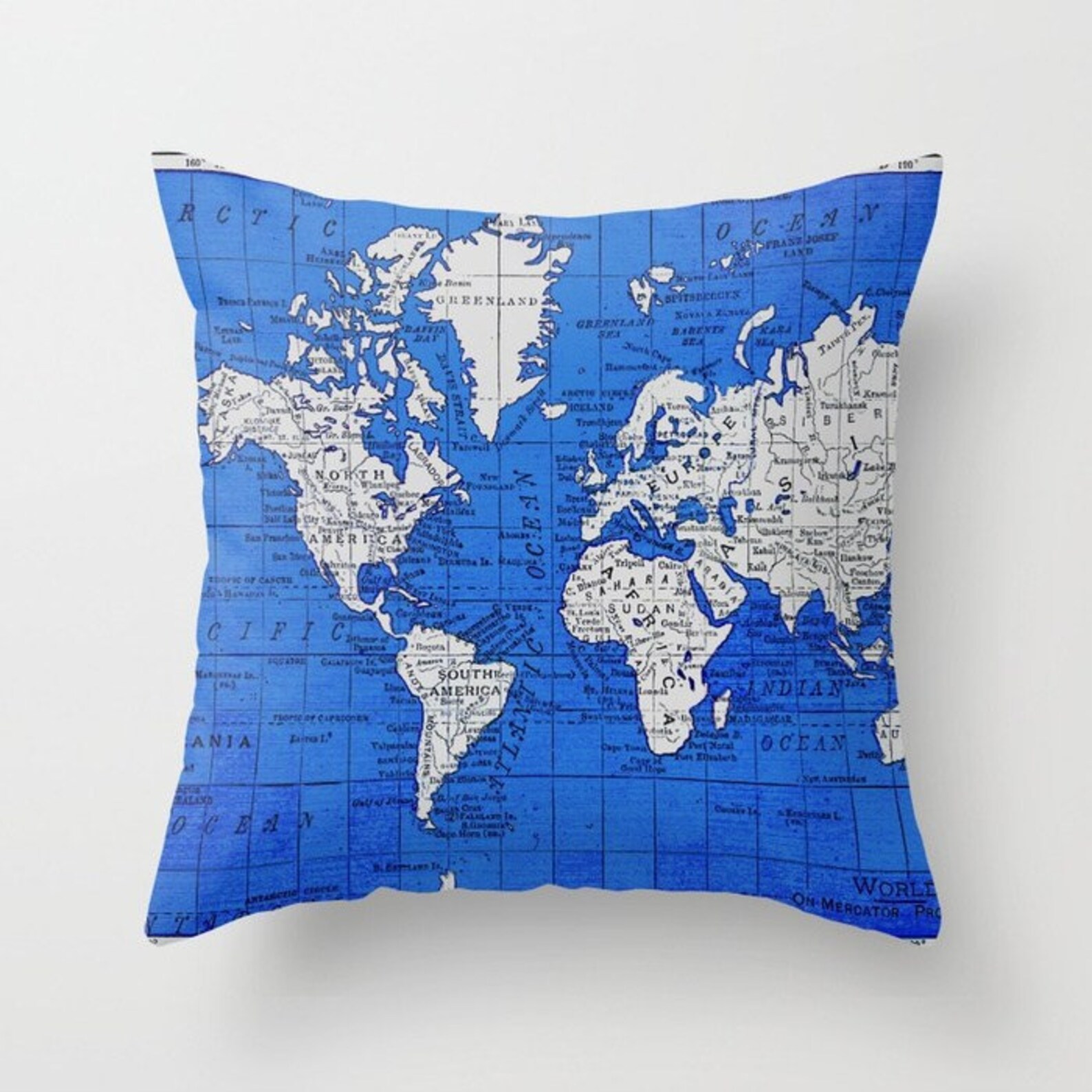 World Map Throw Pillow Cobalt World Map Travel Decor Blue - Etsy