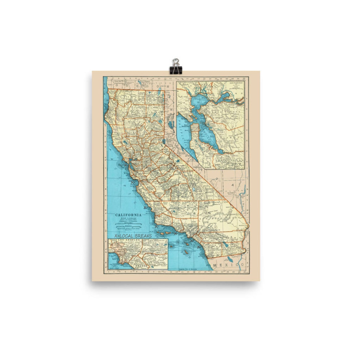 California Surf Poster Print California Surfing Spots Map - Etsy