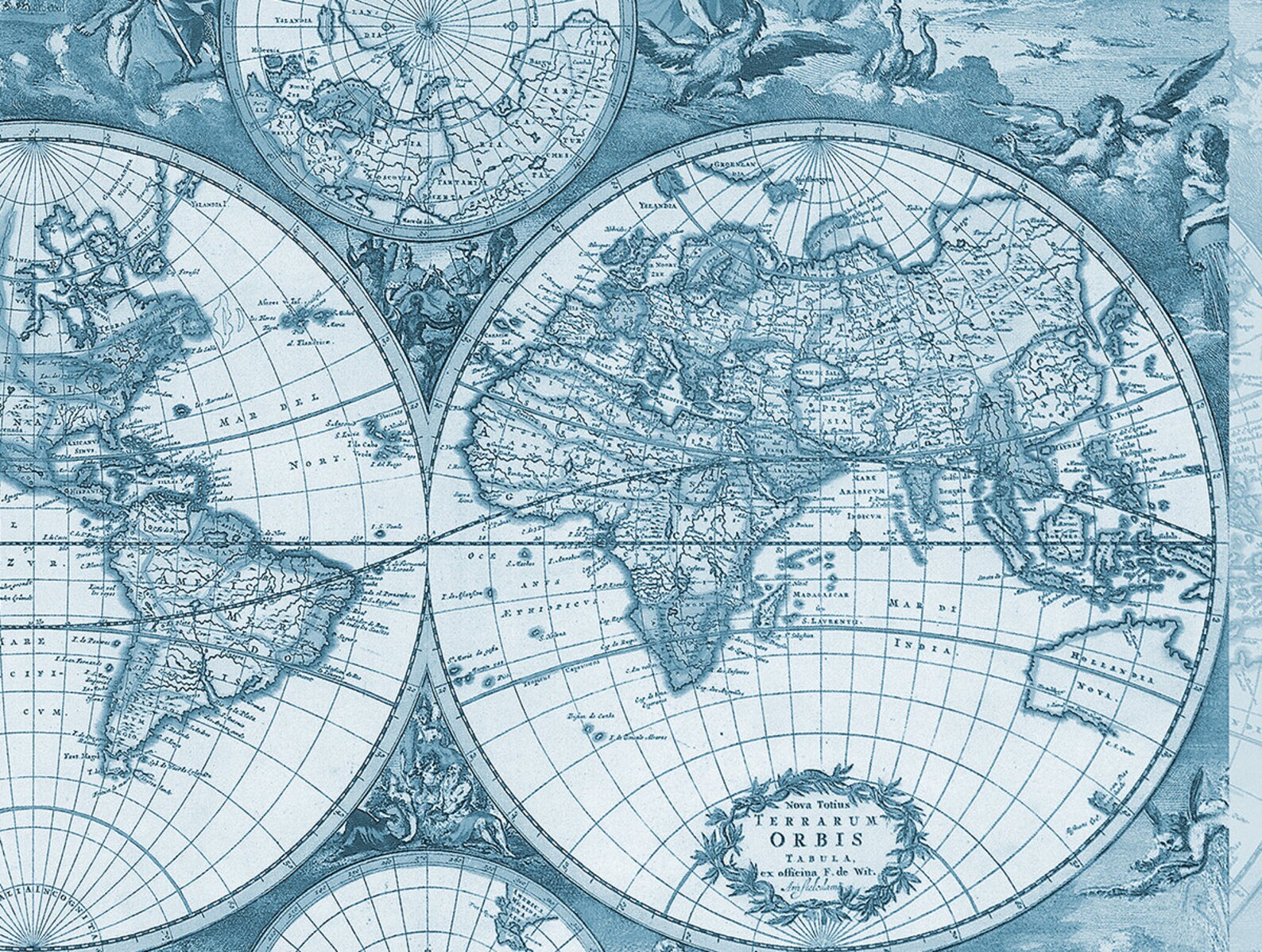 Antique World Map in Blue Framed Print Wall Art Framed Map | Etsy