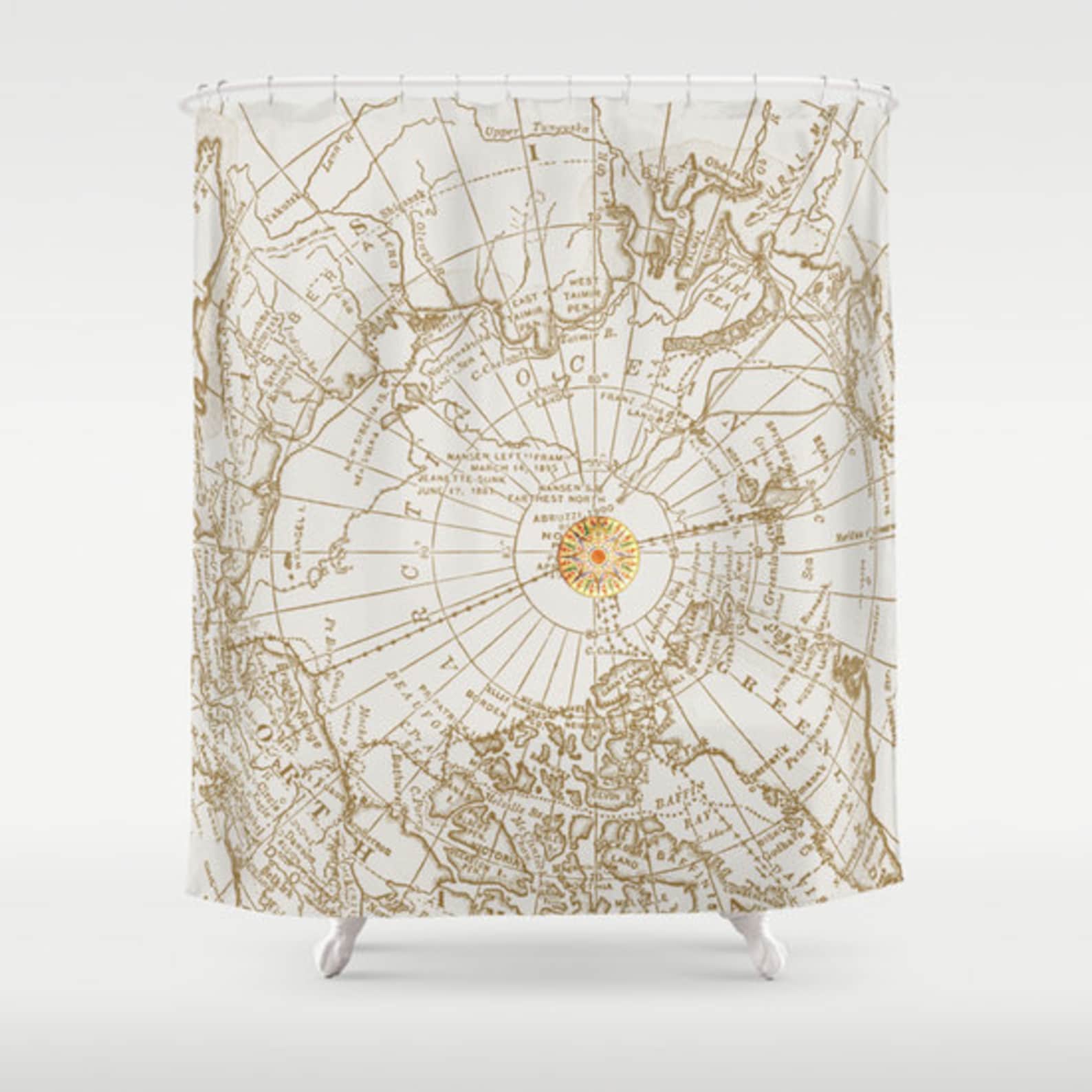 Map With Compass Fabric Shower Curtain give Me - Etsy