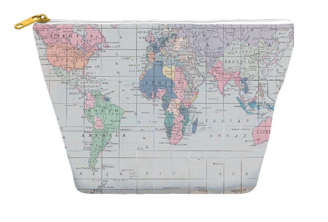 World Map Pencil Case, Vintage Pastels, Makeup Bag, Travel, Small Gifts ...