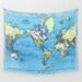 World Map Tapestry Wall Hanging Vintage Mercator Map, Blue, Green ...