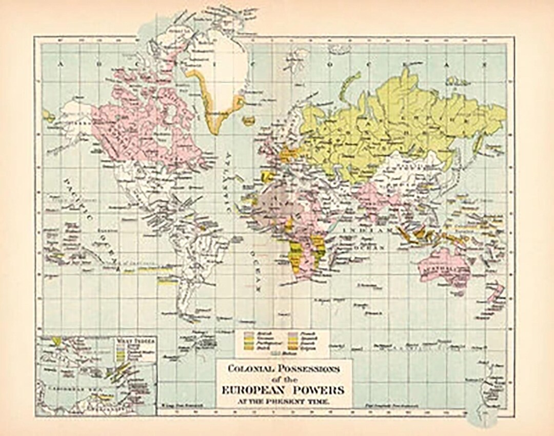 Vintage World Map Fabric: Colonial Possessions Cotton Yardage - Etsy