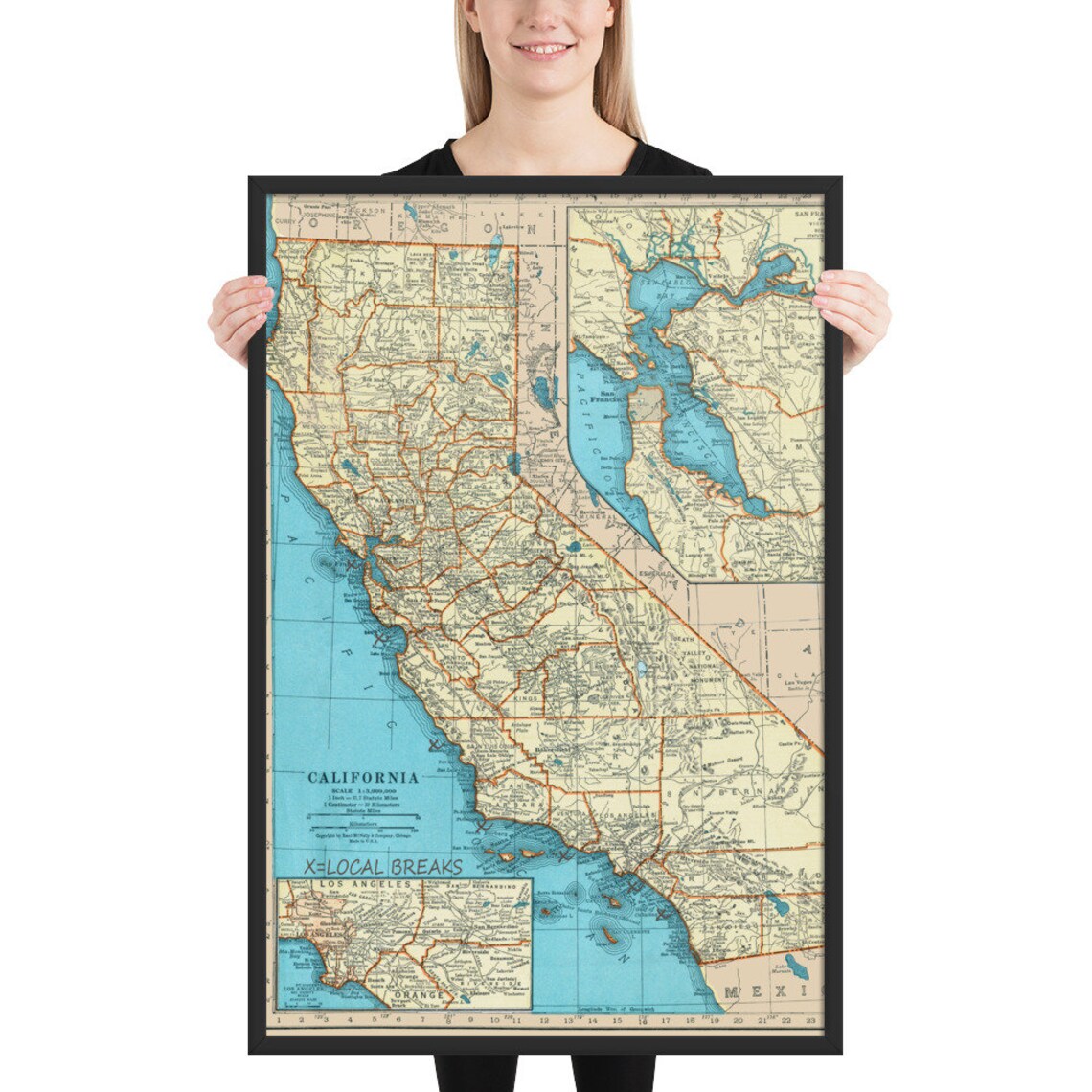 California Surf Map Framed Map Print Surfer Gift Surf | Etsy