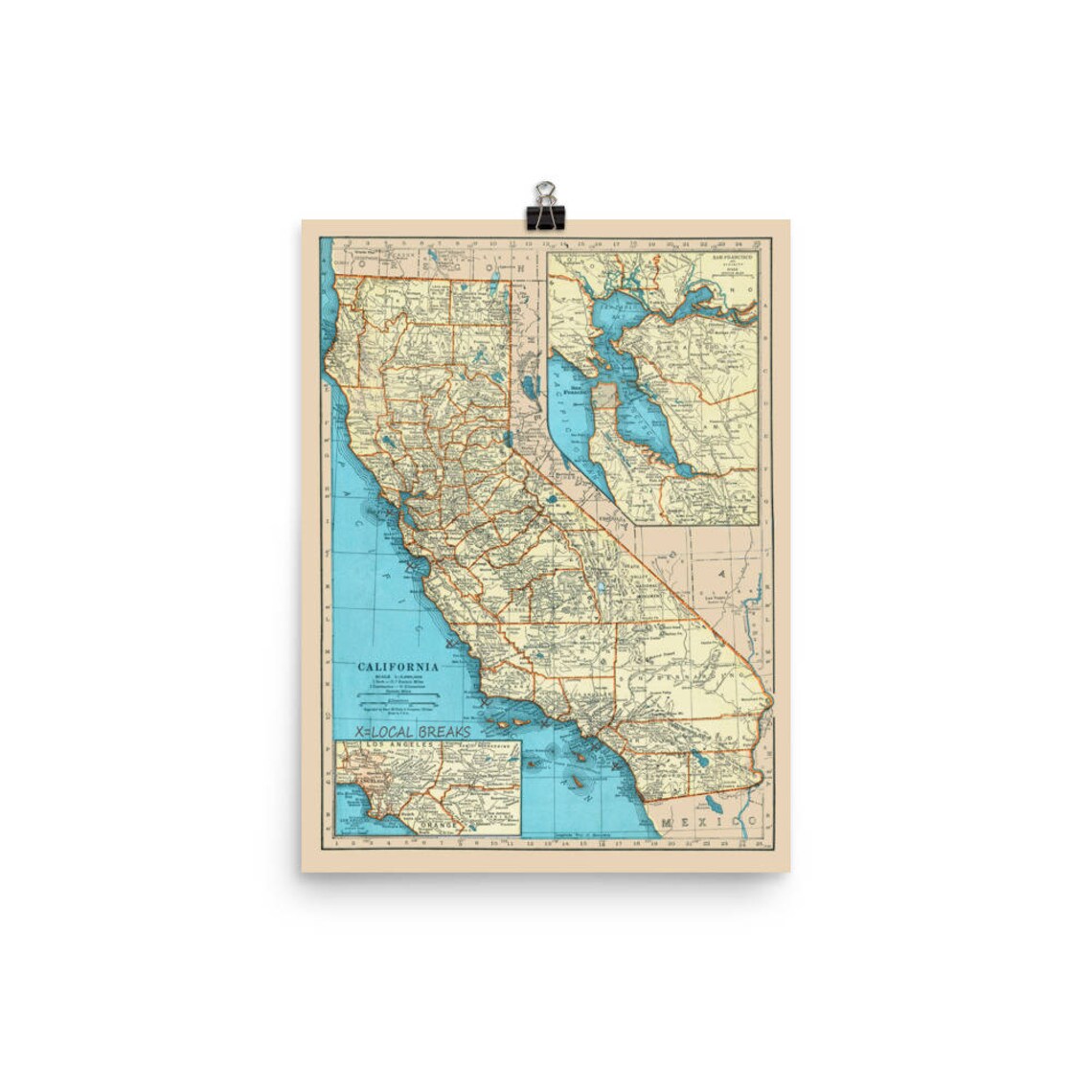 California Surf Poster Print California Surfing Spots Map - Etsy