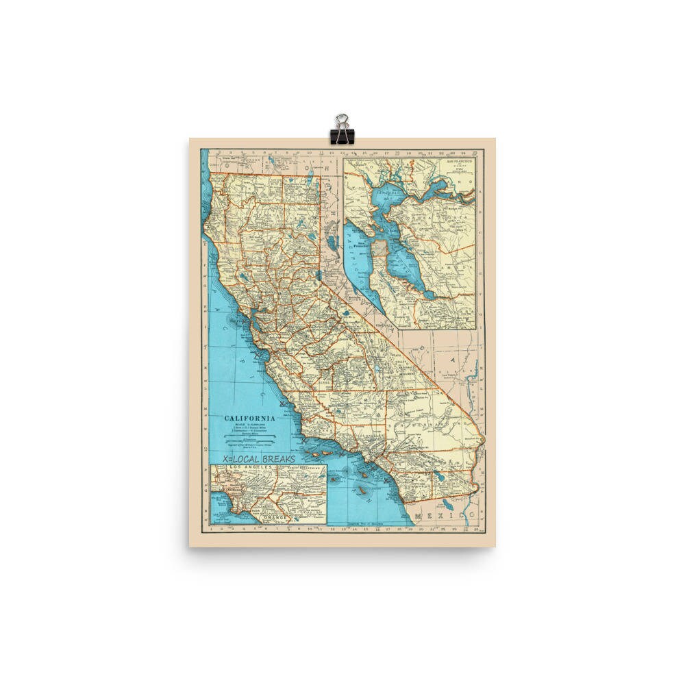California Surf Poster Print California Surfing Spots Map - Etsy