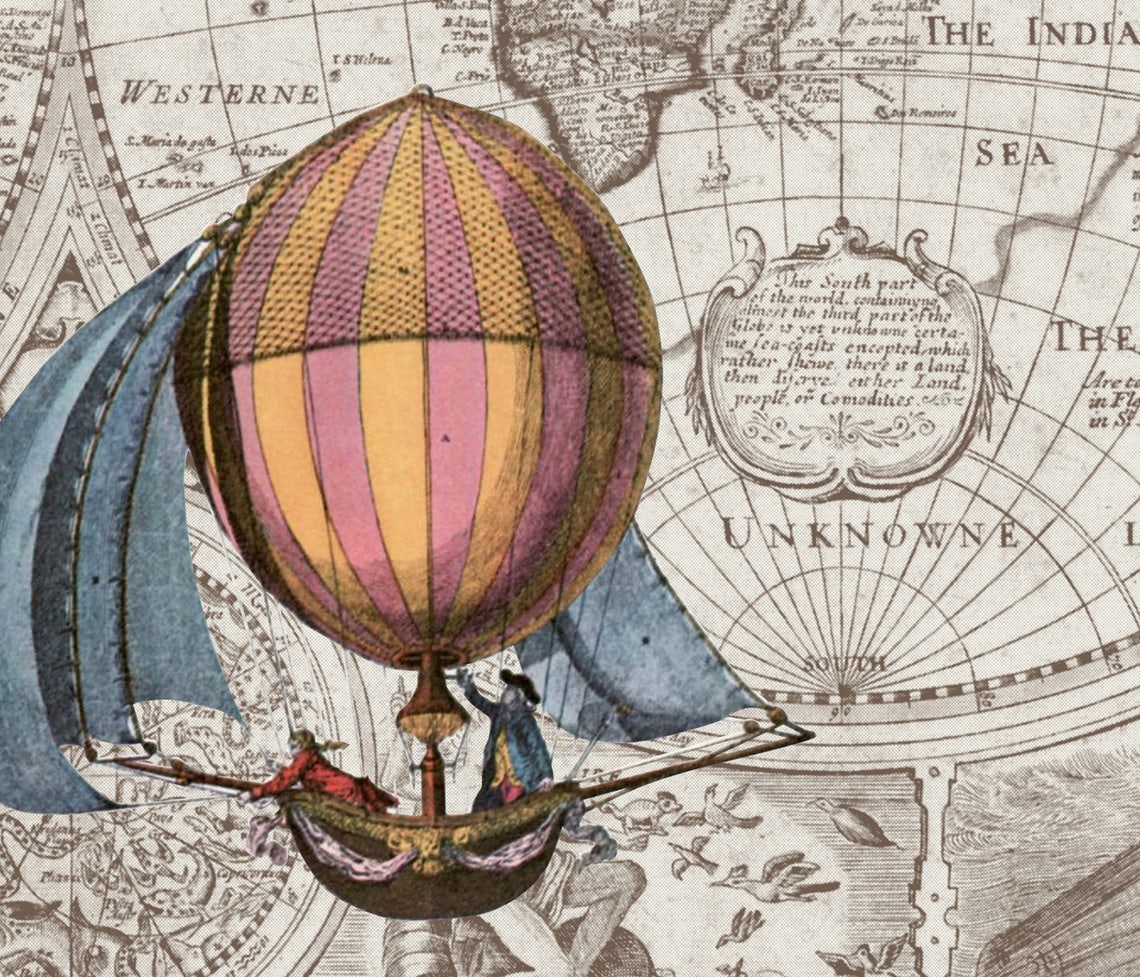 Hot Air Balloon Pillow Throw Pillow Maps Steampunk Decor - Etsy