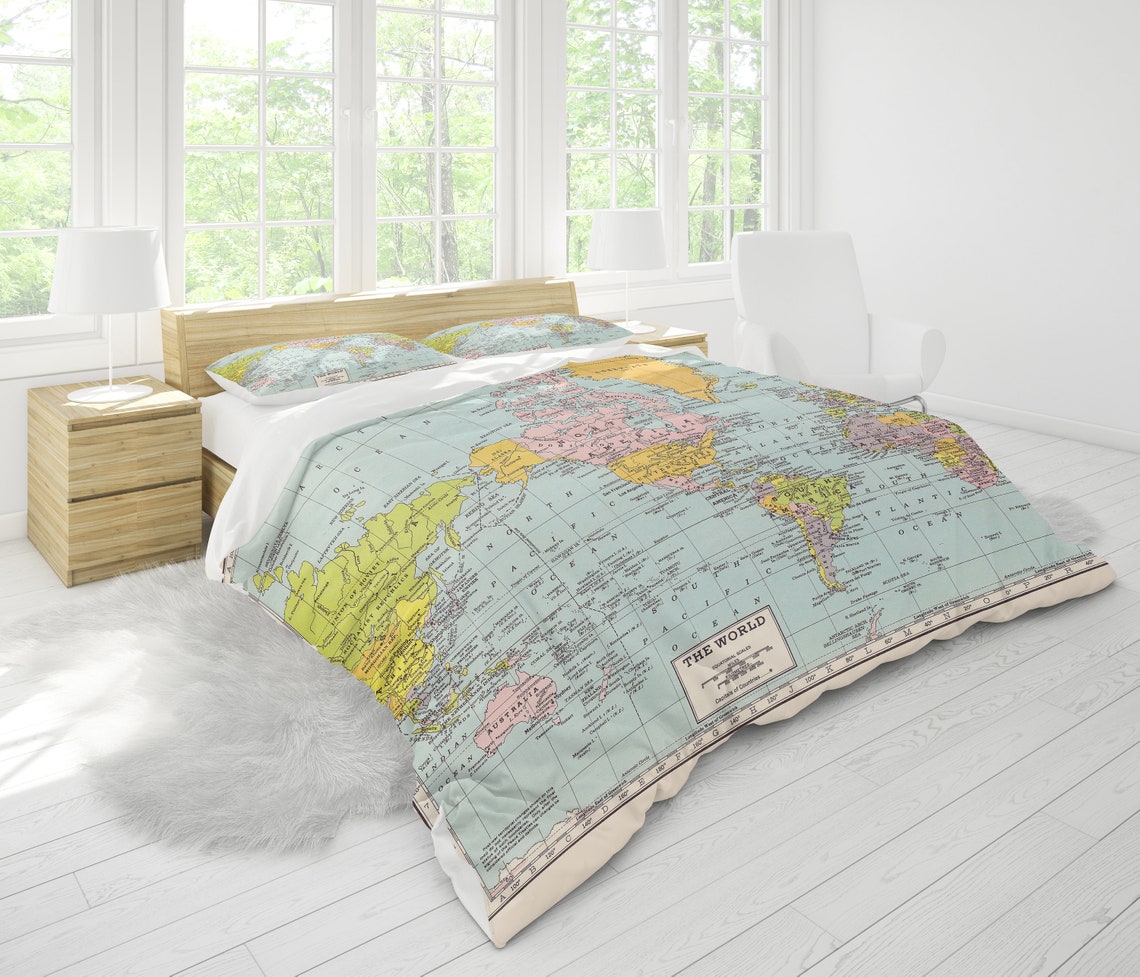 World Map Duvet Cover Warm Comforter Bed Bedroom Travel | Etsy