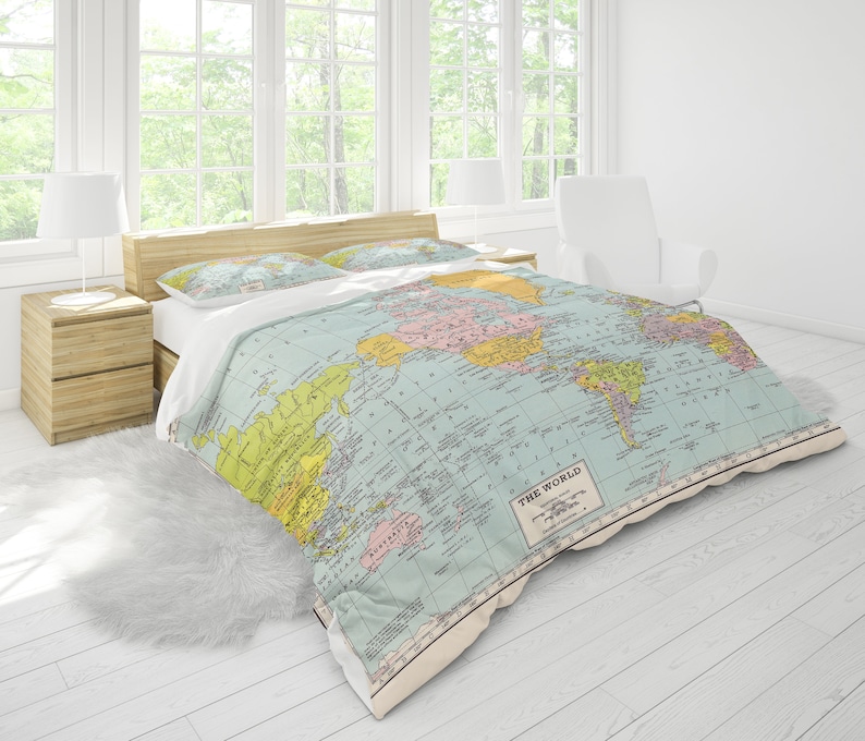 World Map Duvet Cover Warm Comforter Bed Bedroom Travel | Etsy