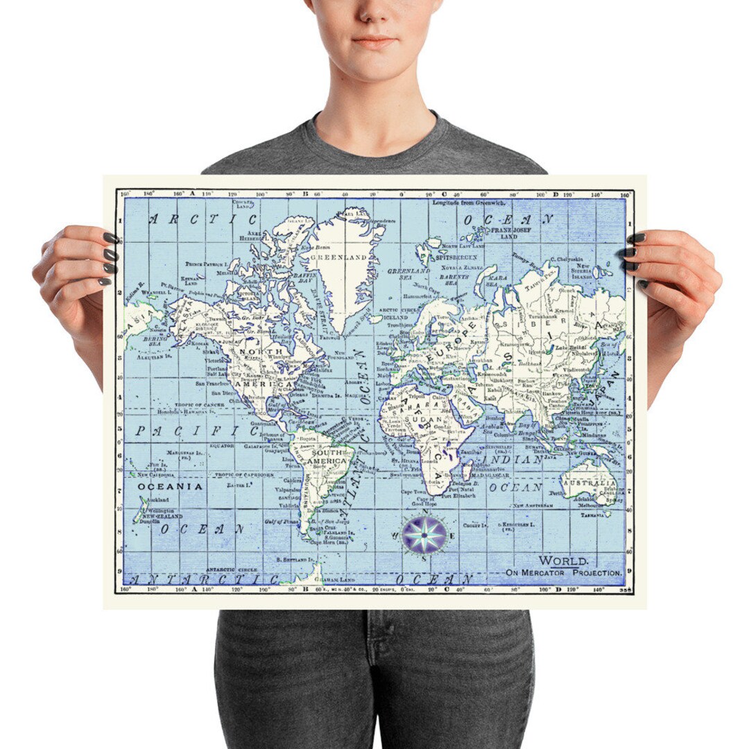 A Really Nice Map Print - Blue and White With a Touch of Purple and a ...