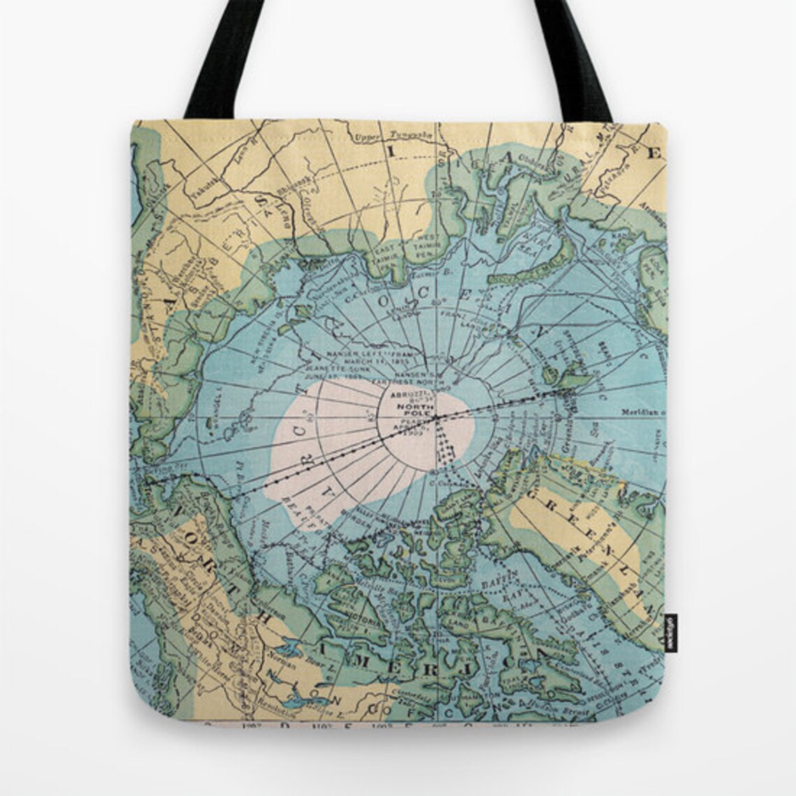 Arctic Map Tote Bag Travel Theme Tote Blue Yellow Green - Etsy